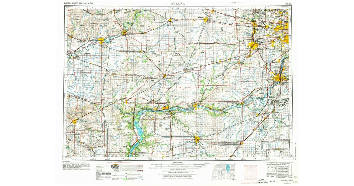 1958 Map of Aurora, IL — High-Res, 1974 Print | Pastmaps
