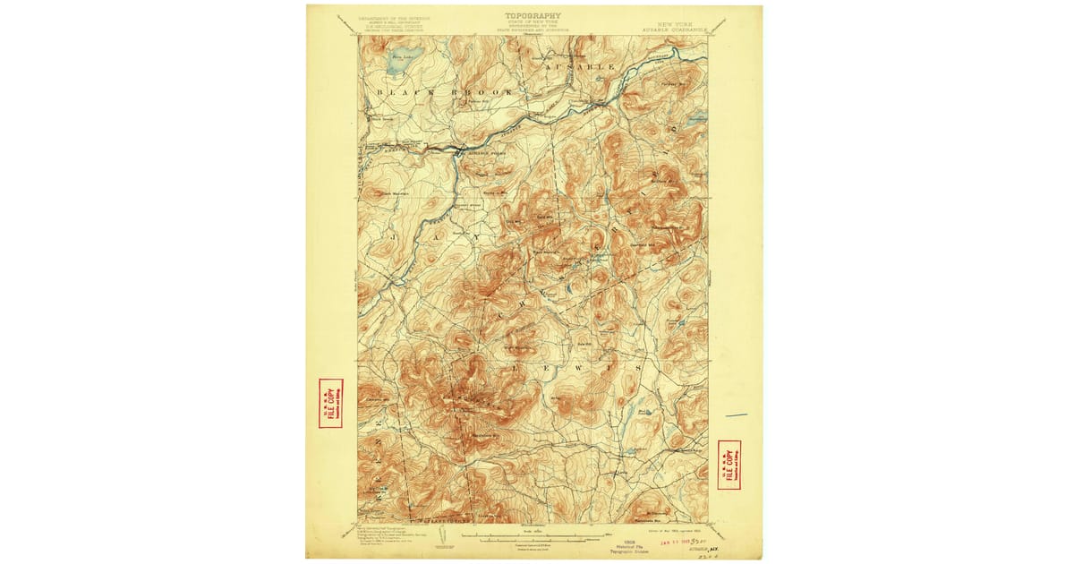 1903 Map of Ausable, Essex County, NY — High-Res, 1922 Print | Pastmaps