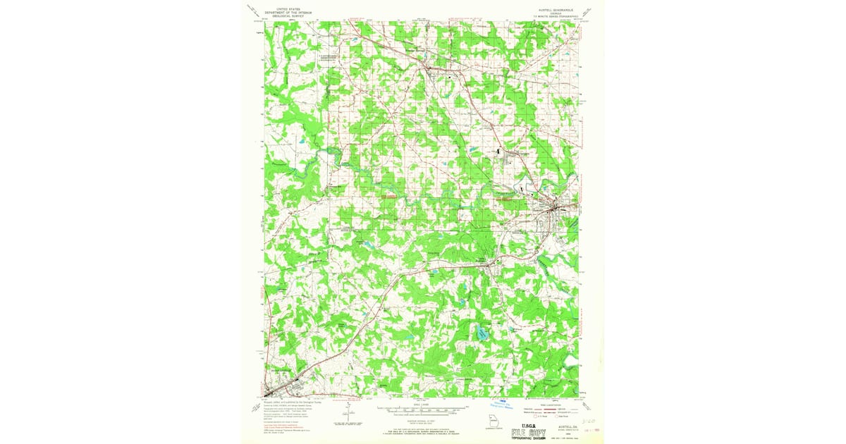 1954 Map of Austell, GA — High-Res, 1968 Print | Pastmaps