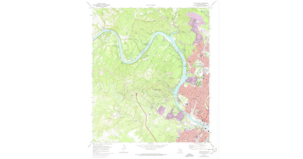 1966 Map of Austin West, Travis County, TX — High-Res, 1974 Print ...