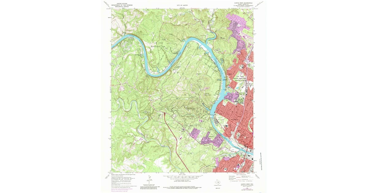 1966 Map of Austin West, Travis County, TX — High-Res, 1985 Print ...