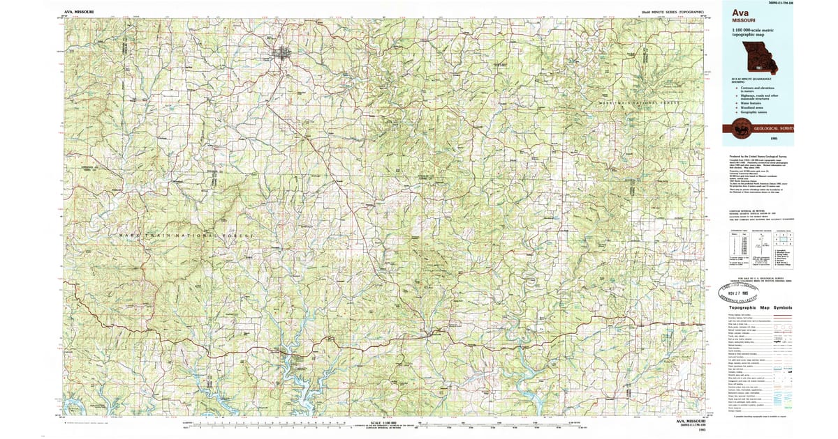 1985 Map of Ava, MO — High-Res | Pastmaps