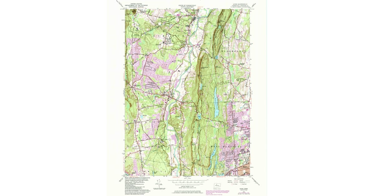1957 Map of Avon, Hartford County, CT — High-Res, 1984 Print | Pastmaps