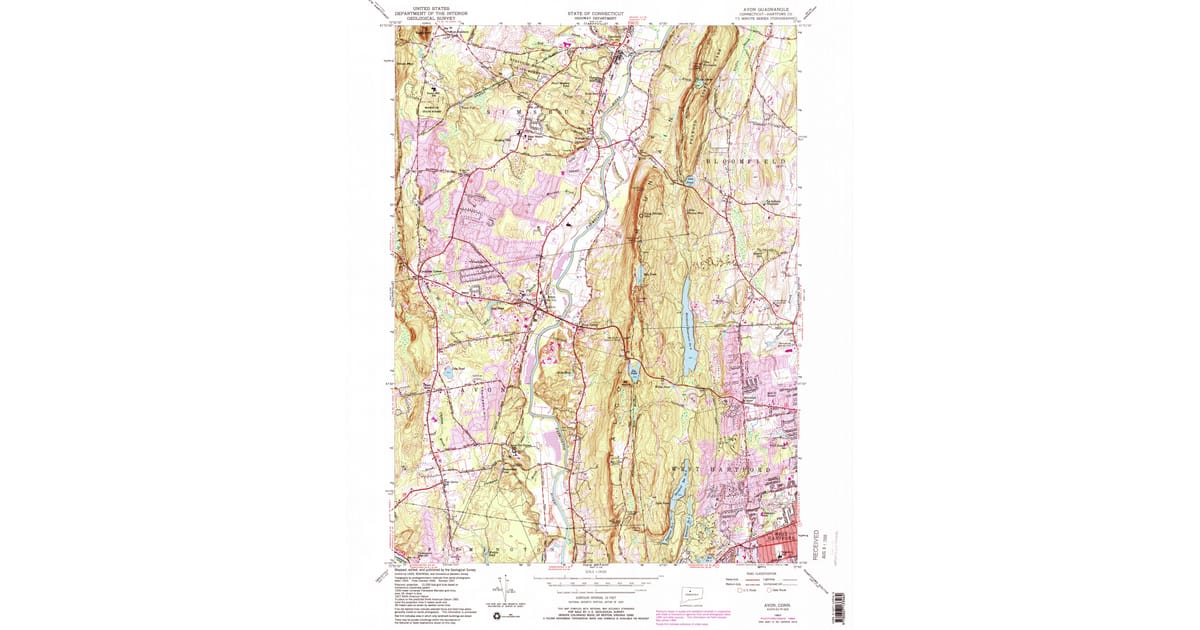 1957 Map of Avon, Hartford County, CT — High-Res, 1988 Print #2 | Pastmaps