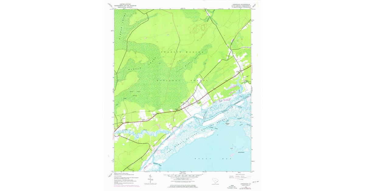 1943 Map of Awendaw, SC — High-Res, 1976 Print | Pastmaps