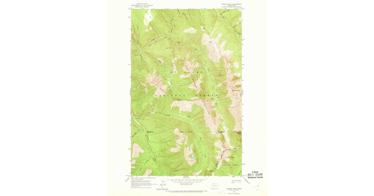 1963 Map of Azurite Peak, Whatcom County, WA — High-Res, 1969 Print ...
