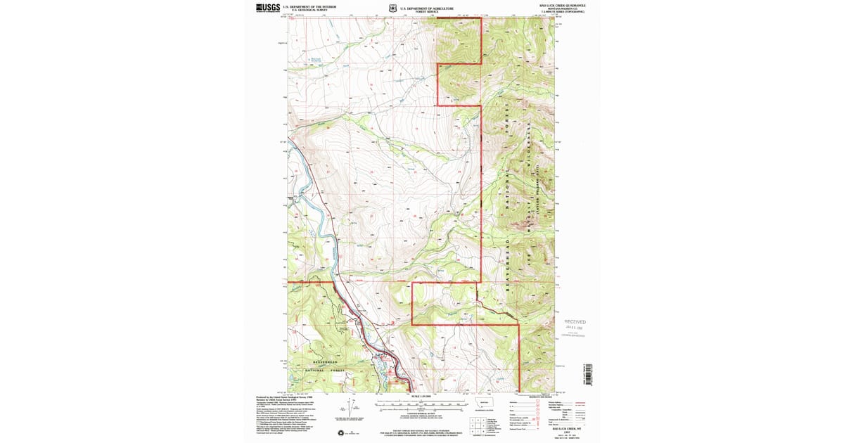 1997 Map of Bad Luck Creek, Madison County, MT — High-Res | Pastmaps