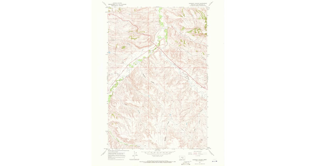 1967 Map of Badbaby Coulee, Yellowstone County, MT — High-Res | Pastmaps