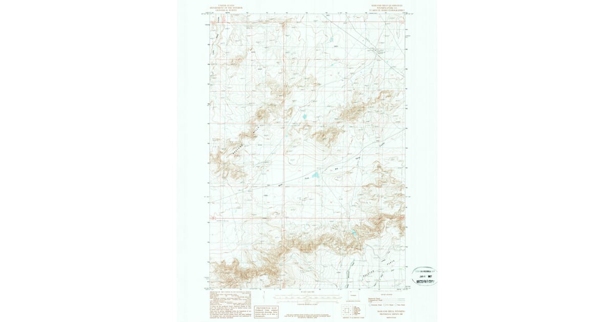 1987 Map of Badland Hills, Park County, WY — High-Res | Pastmaps