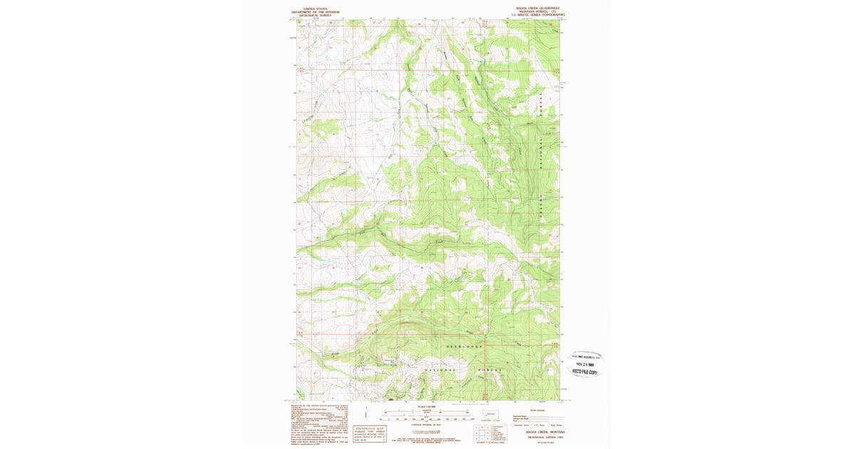 1989 Map of Baggs Creek, Powell County, MT — High-Res | Pastmaps