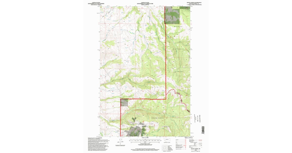 1996 Map of Baggs Creek, Powell County, MT — High-Res | Pastmaps