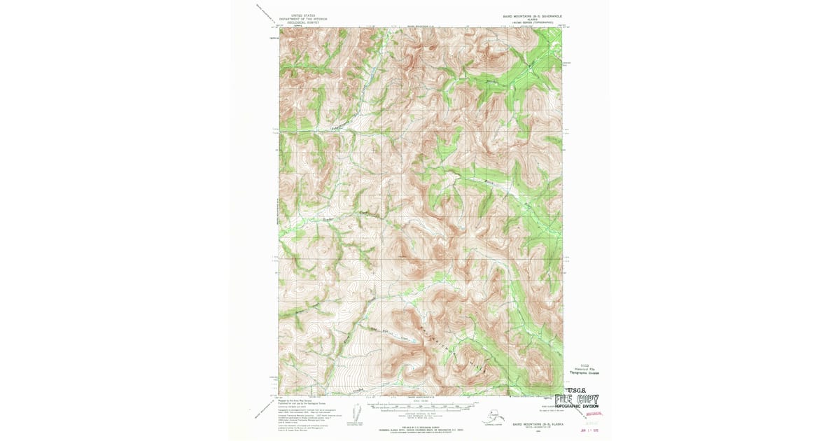 1955 Map of Baird Mountains B-3, Northwest Arctic Borough, AK — High ...