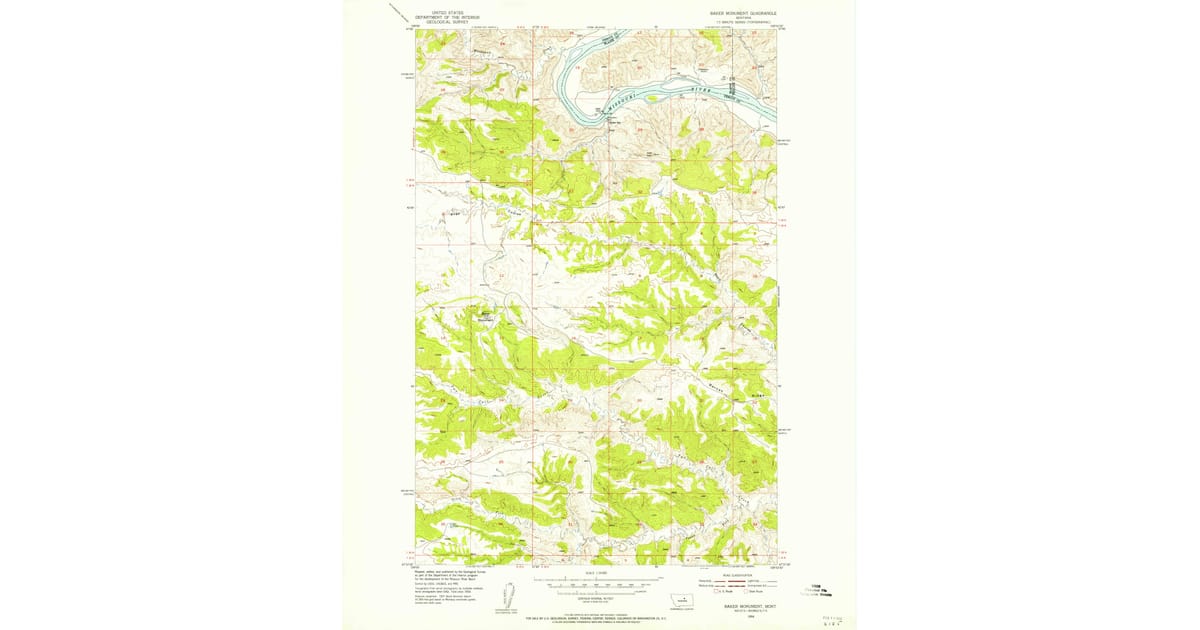 1954 Map of Baker Monument, Fergus County, MT — High-Res | Pastmaps