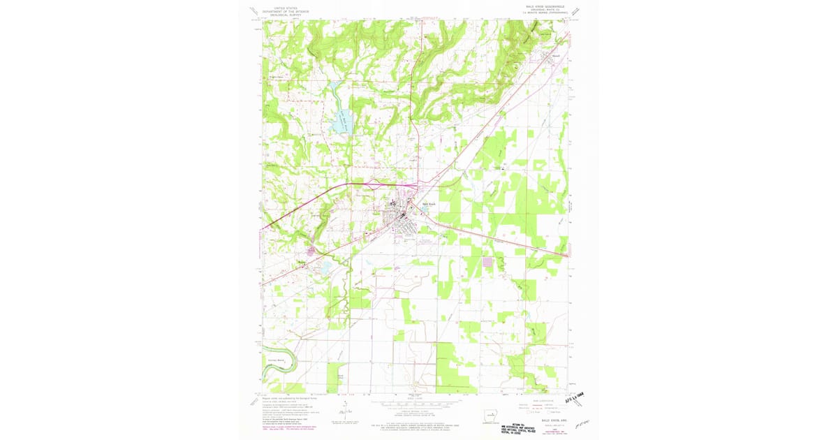 1965 Map of Bald Knob, AR — High-Res, 1982 Print | Pastmaps