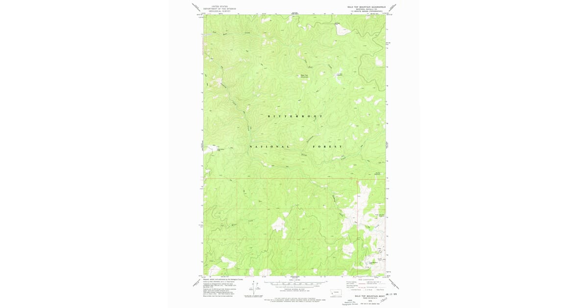 1978 Map of Bald Top Mountain, Ravalli County, MT — High-Res | Pastmaps