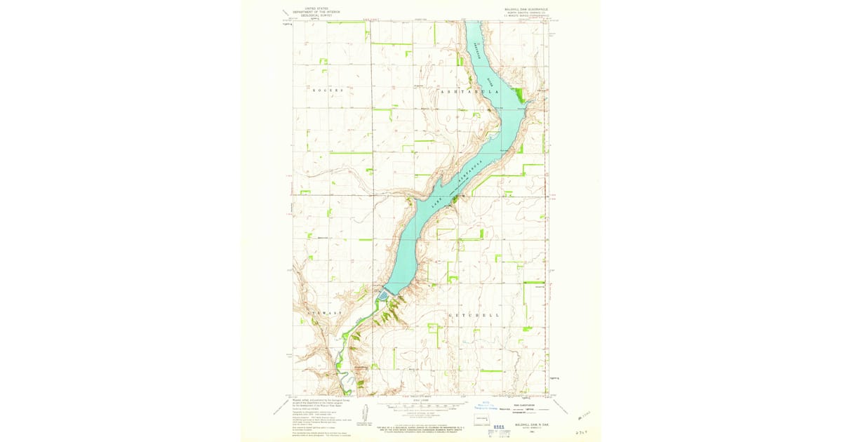 1961 Map of Baldhill Dam, Barnes County, ND — High-Res | Pastmaps