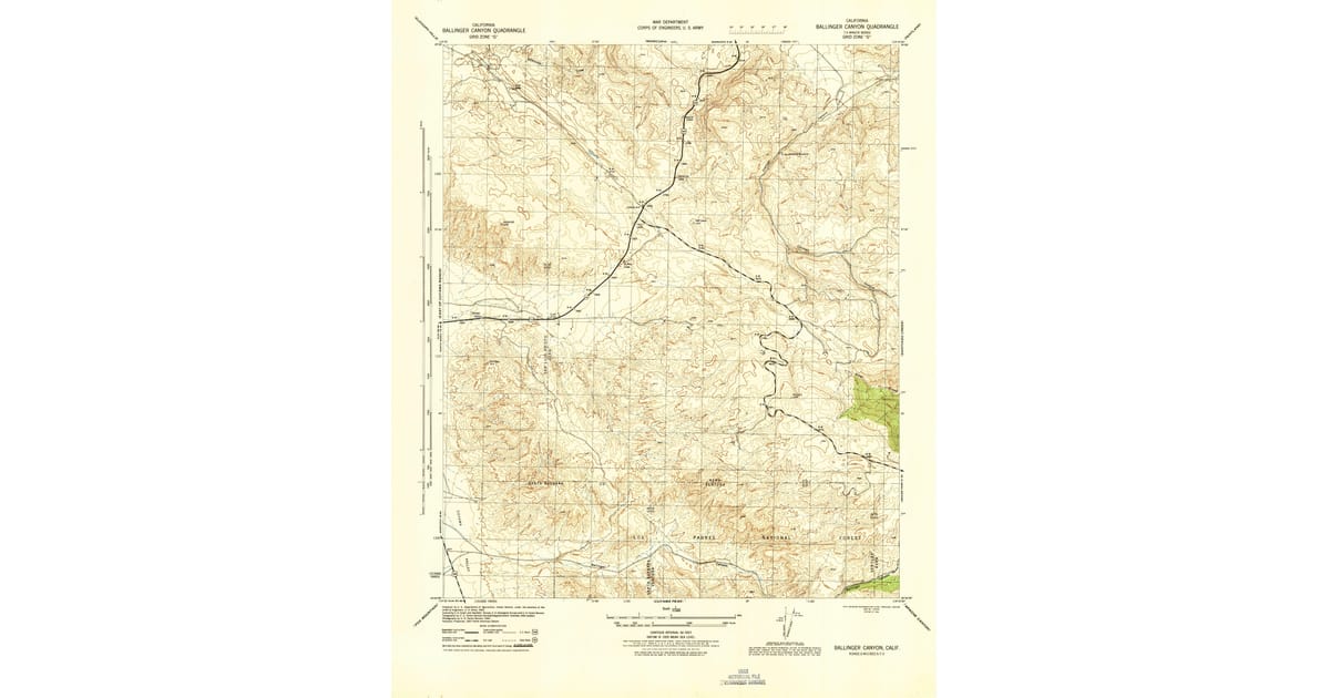 1944 Map of Ballinger Canyon, Kern County, CA — High-Res | Pastmaps