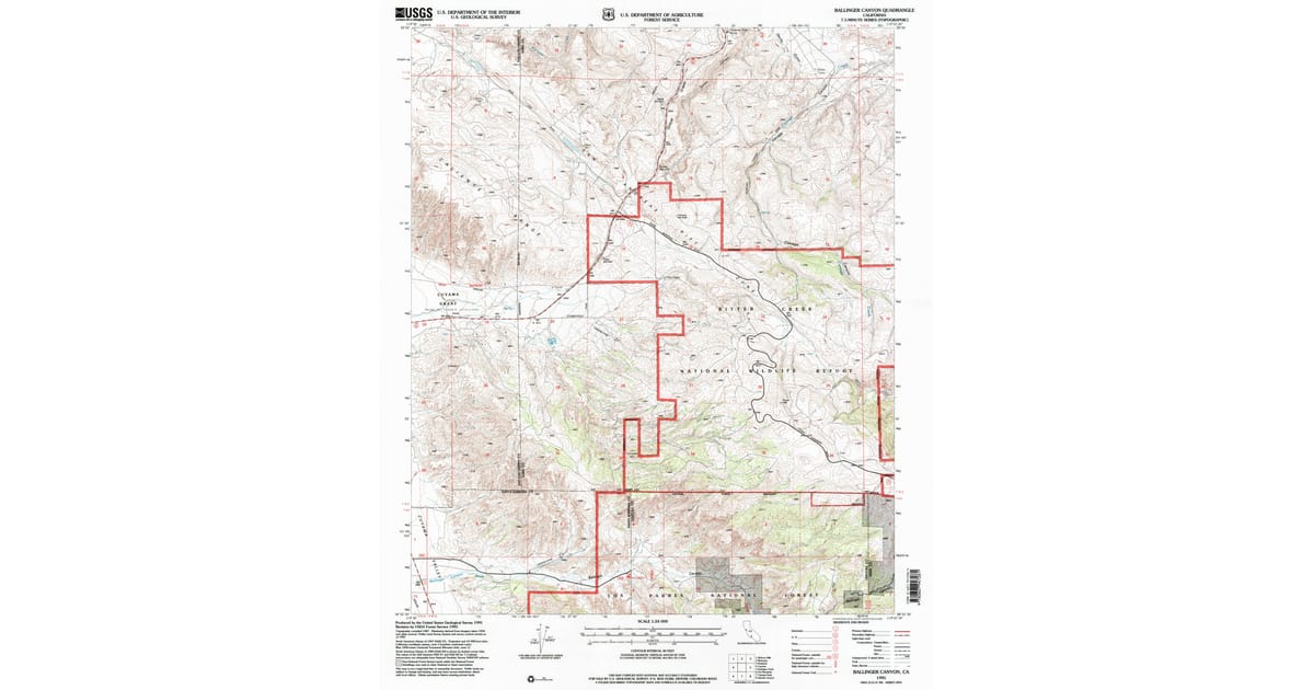 1995 Map of Ballinger Canyon, Kern County, CA — High-Res | Pastmaps
