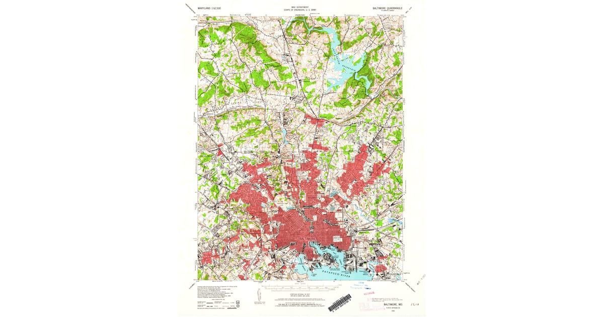 1943 Map of Baltimore, MD — High-Res, 1963 Print #2 | Pastmaps