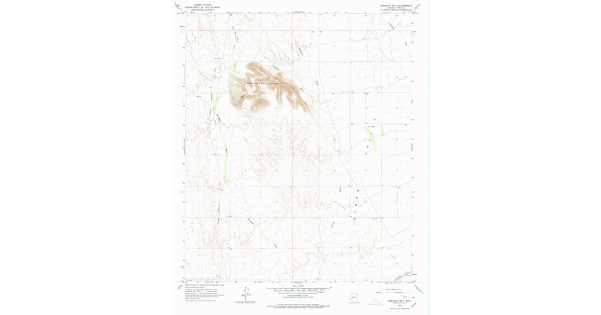 1965 Map of Baragan Mtn, Yuma County, AZ — High-Res, 1978 Print | Pastmaps