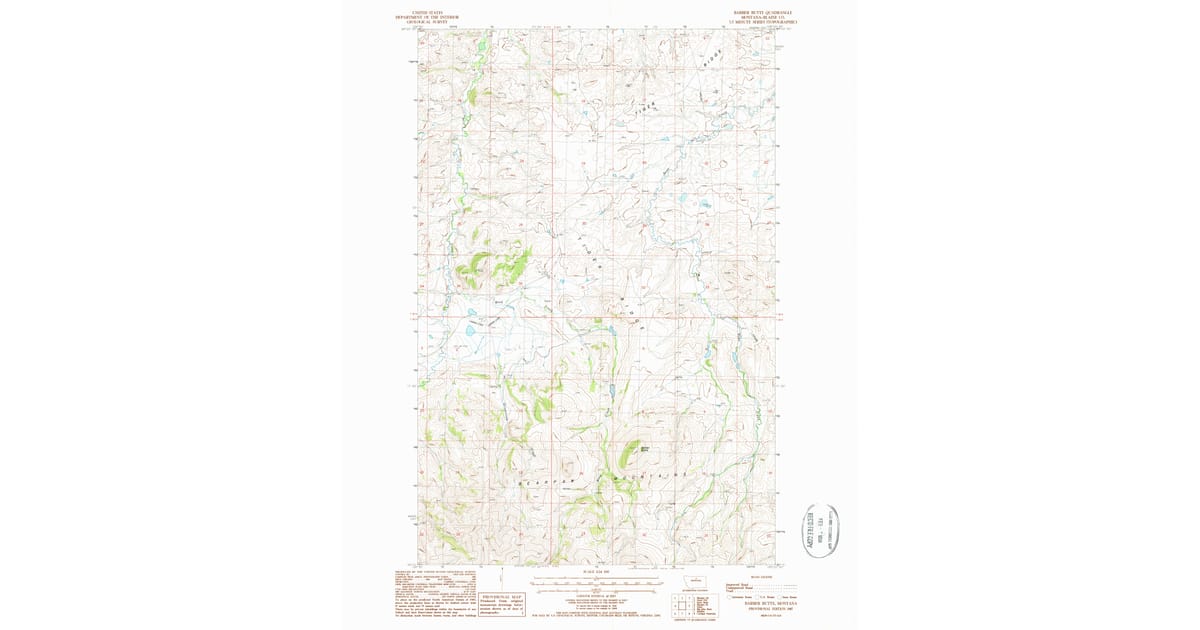 1987 Map of Barber Butte, Blaine County, MT — High-Res | Pastmaps