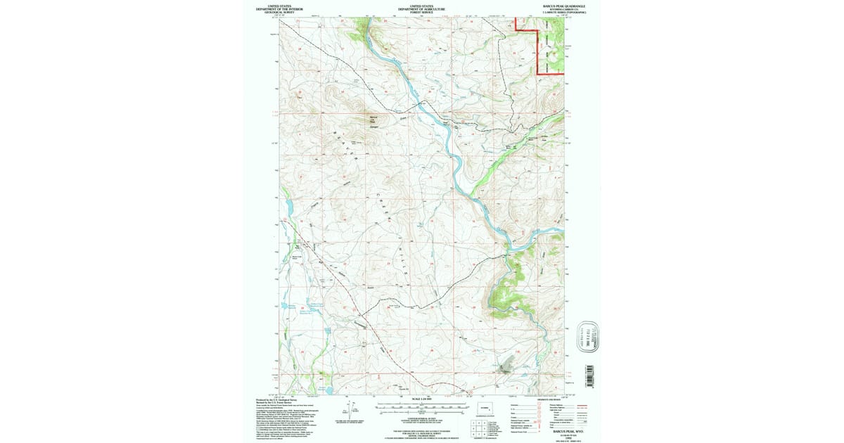 1992 Map of Barcus Peak, Carbon County, WY — High-Res | Pastmaps