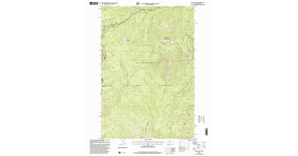 1998 Map of Bare Cone, Ravalli County, MT — High-Res | Pastmaps