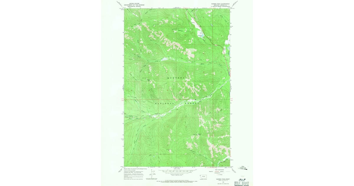 1966 Map of Barren Peak, Lincoln County, MT — High-Res | Pastmaps