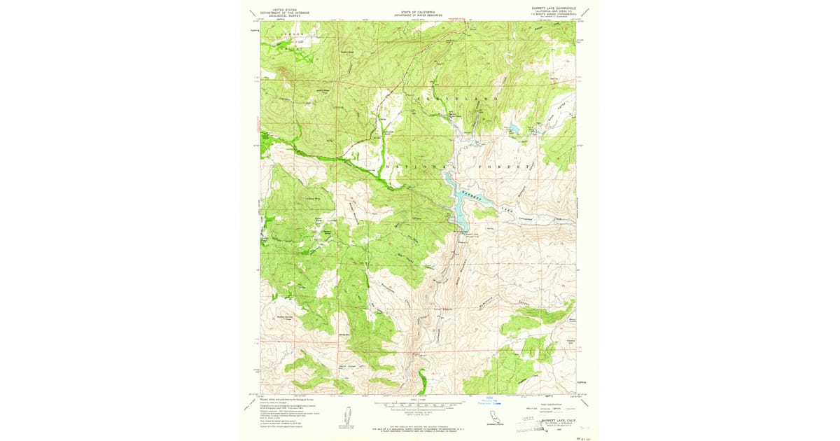1960 Map of Barrett Lake, San Diego County, CA — High-Res | Pastmaps