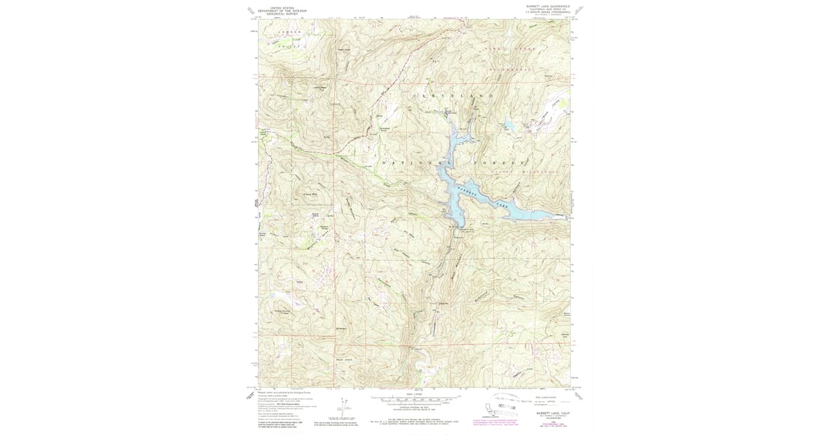 1960 Map of Barrett Lake, San Diego County, CA — High-Res, 1988 Print ...