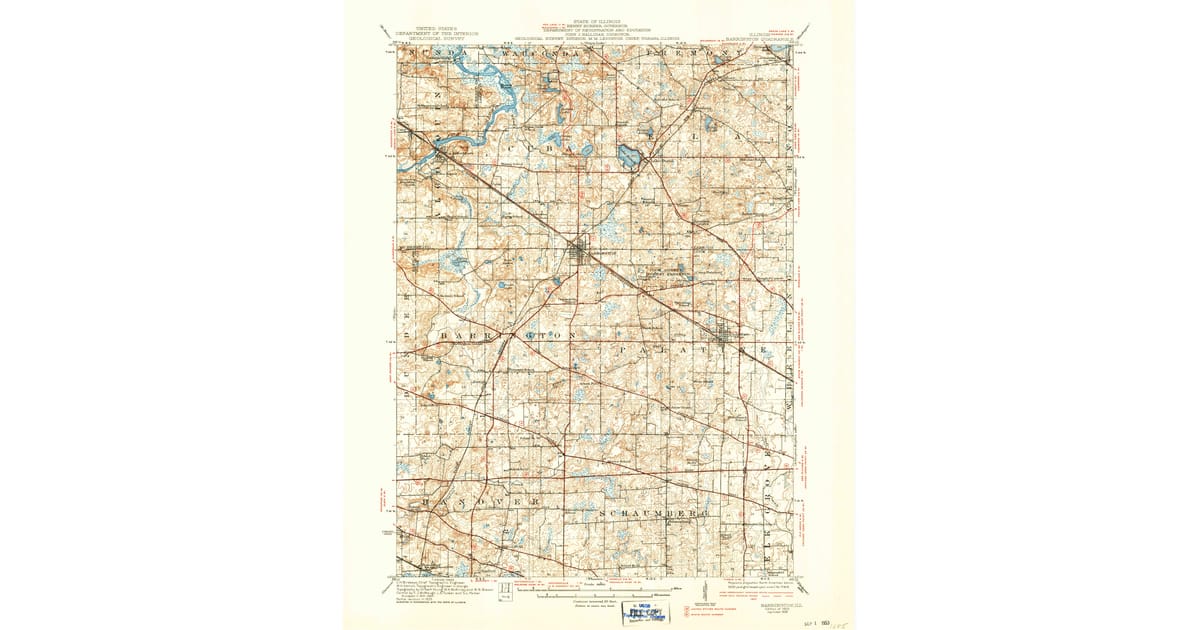 1923 Map of Barrington, IL — High-Res, 1938 Print | Pastmaps
