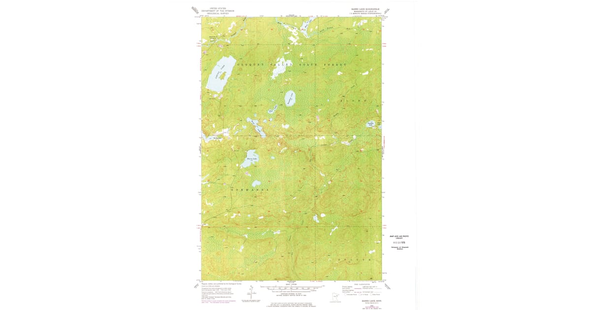 1954 Map of Barrs Lake, St. Louis County, MN — High-Res, 1978 Print ...