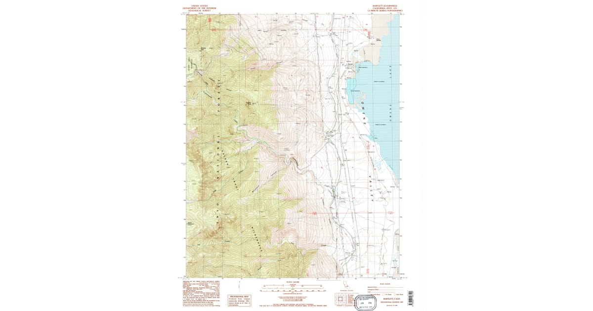 1987 Map of Bartlett, Inyo County, CA — High-Res, 1991 Print #2 | Pastmaps