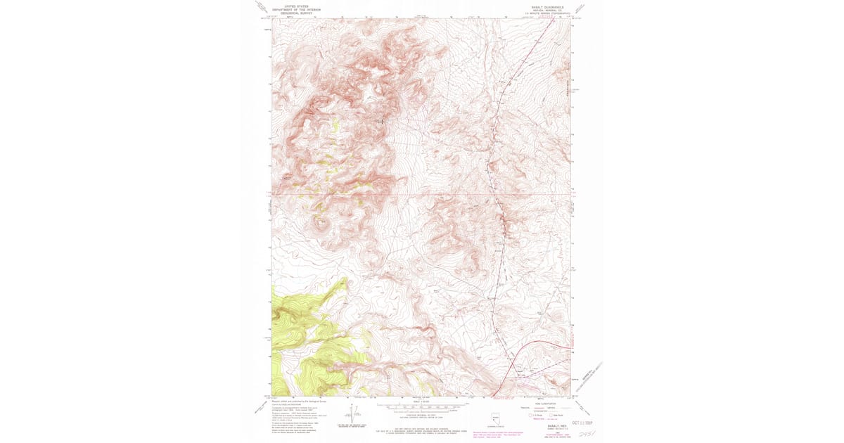 1967 Map of Basalt, Mineral County, NV — High-Res, 1982 Print | Pastmaps