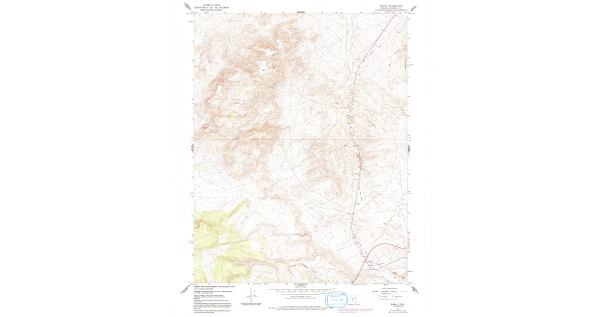 1967 Map of Basalt, Mineral County, NV — High-Res, 1992 Print | Pastmaps