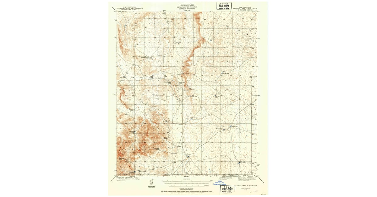 1940 Map of Bassett Lake, Otero County, NM — High-Res | Pastmaps