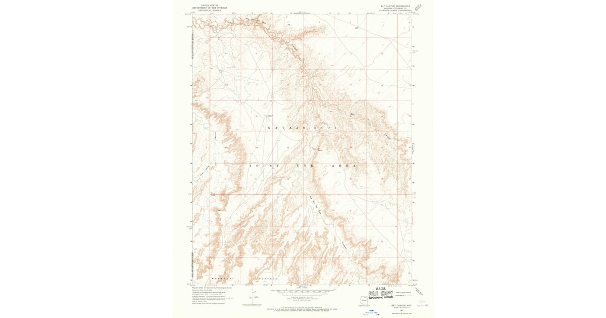 1967 Map of Bat Canyon, Coconino County, AZ — High-Res | Pastmaps