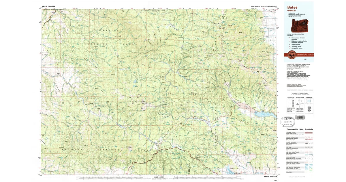 1987 Map of Bates, Grant County, OR — High-Res | Pastmaps