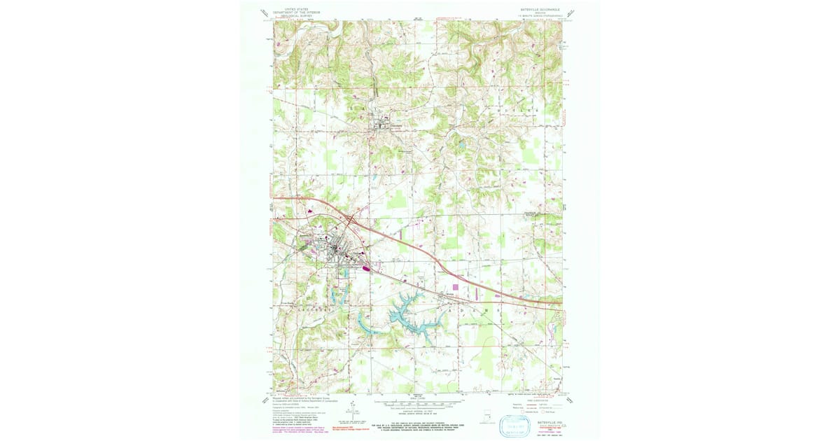 1961 Map of Batesville, IN — High-Res, 1991 Print | Pastmaps