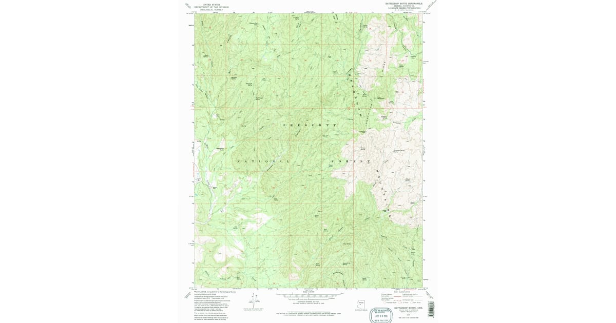 1974 Map of Battleship Butte, Yavapai County, AZ — High-Res, 1982 Print ...