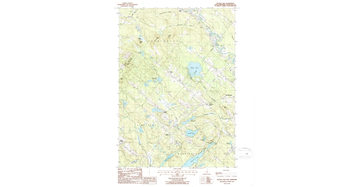 1987 Map of Baxter Lake, Strafford County, NH — High-Res | Pastmaps