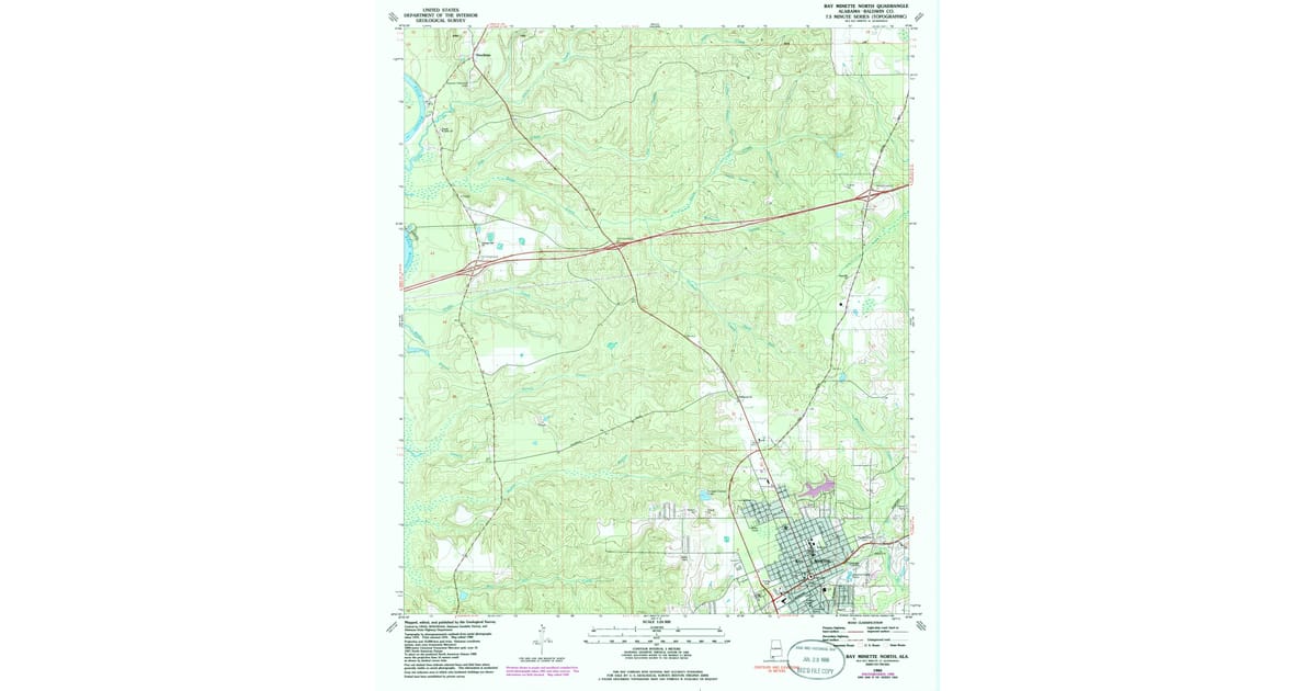 1986 Map of Bay Minette North, Baldwin County, AL — High-Res | Pastmaps
