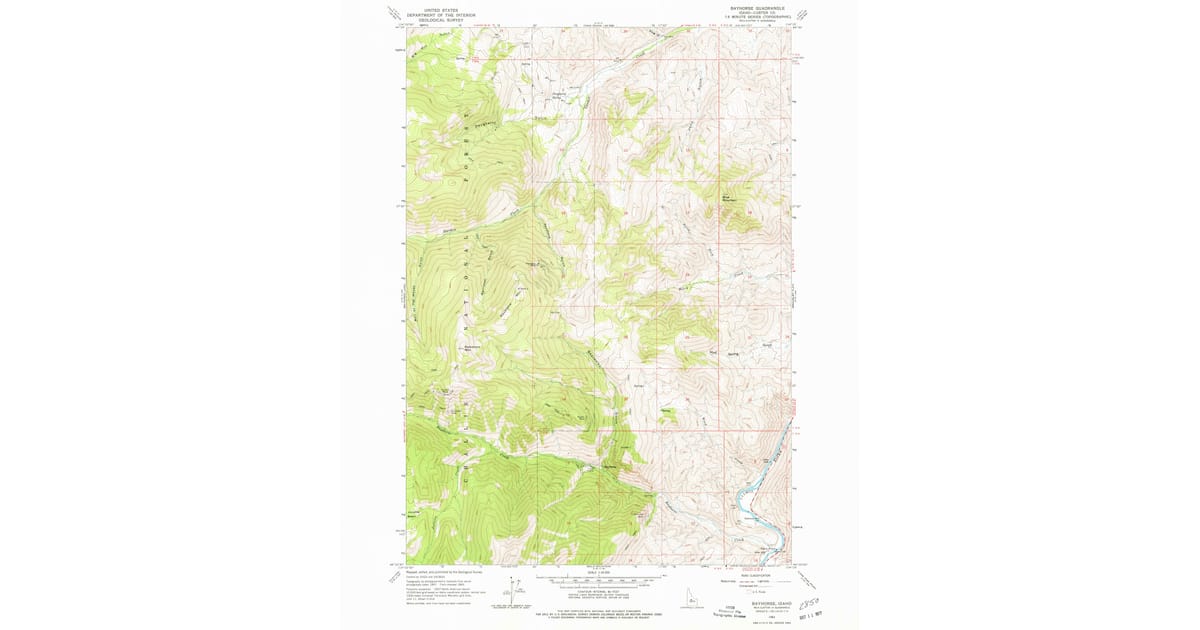 1963 Map of Bayhorse, Custer County, ID — High-Res, 1977 Print | Pastmaps