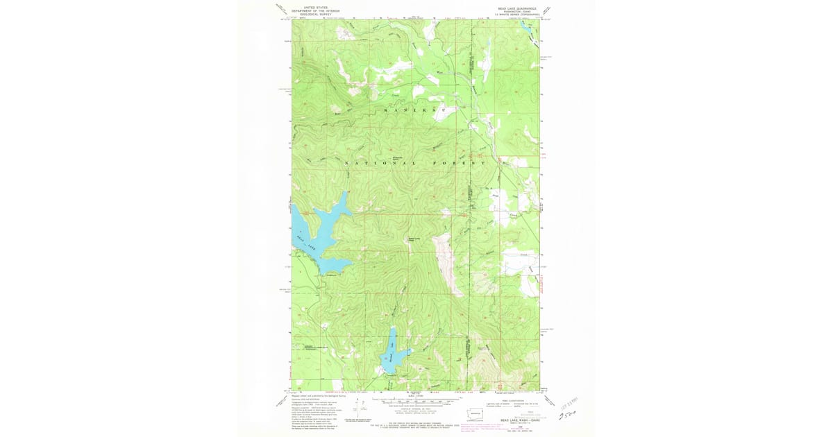 1968 Map of Bead Lake, Pend Oreille County, WA — High-Res, 1981 Print ...
