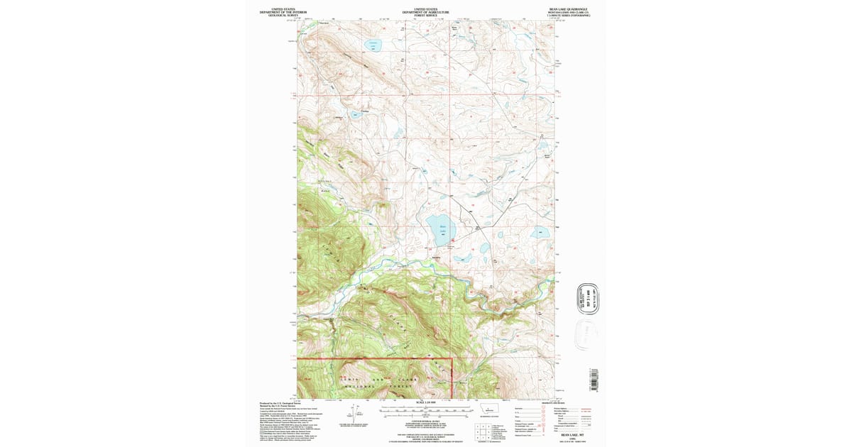 1995 Map of Bean Lake, Lewis and Clark County, MT — High-Res | Pastmaps