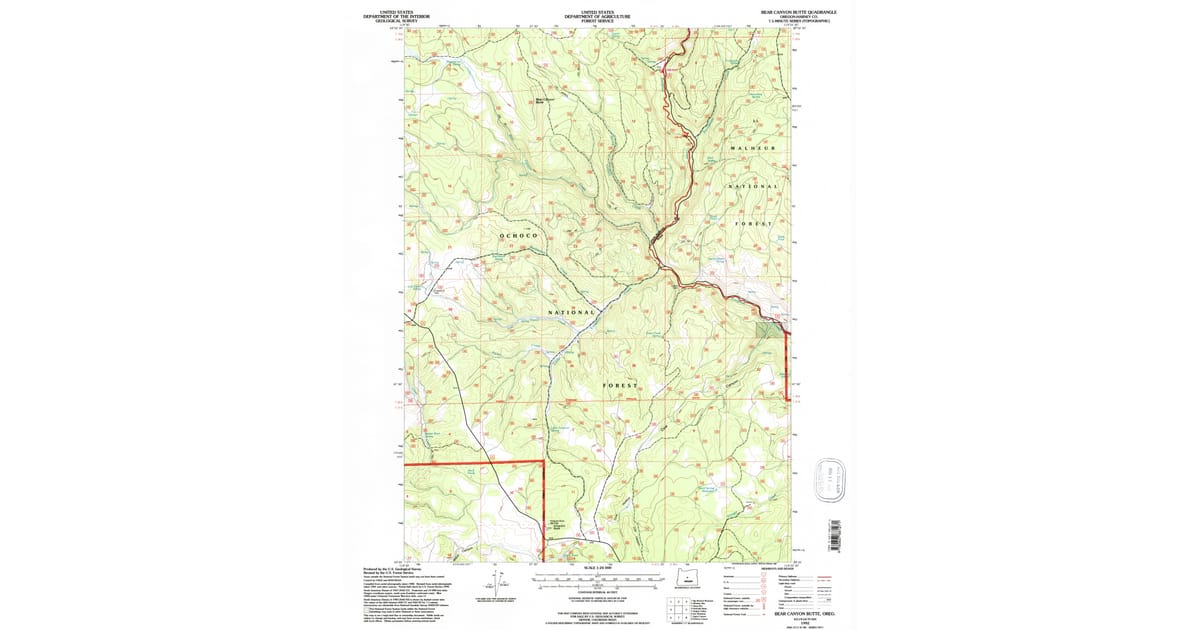 1992 Map of Bear Canyon Butte, Harney County, OR — High-Res | Pastmaps