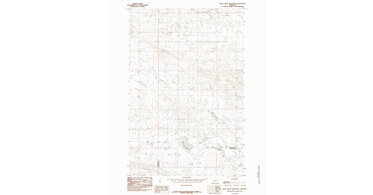 1985 Map of Bear Creek Reservoir, Fergus County, MT — High-Res | Pastmaps