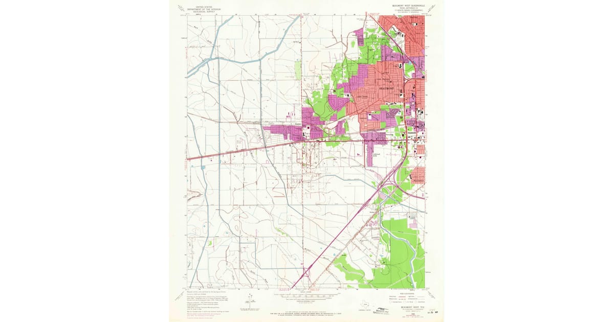 1960 Map of Beaumont West, Jefferson County, TX — High-Res, 1971 Print ...