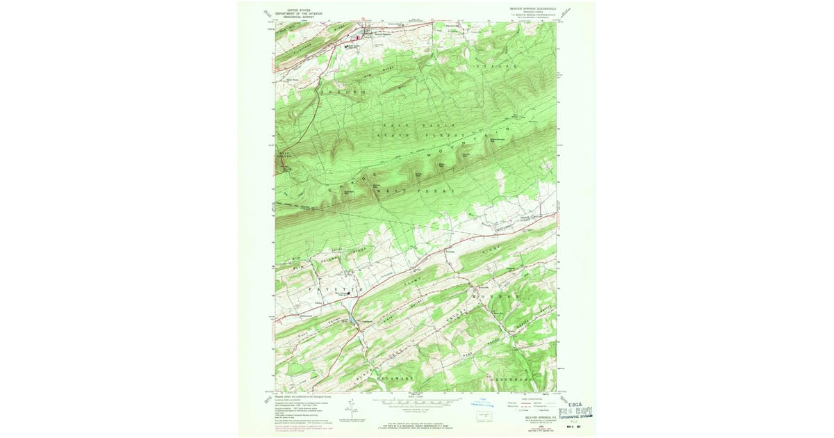 1959 Map of Beaver Springs, PA — High-Res, 1971 Print | Pastmaps