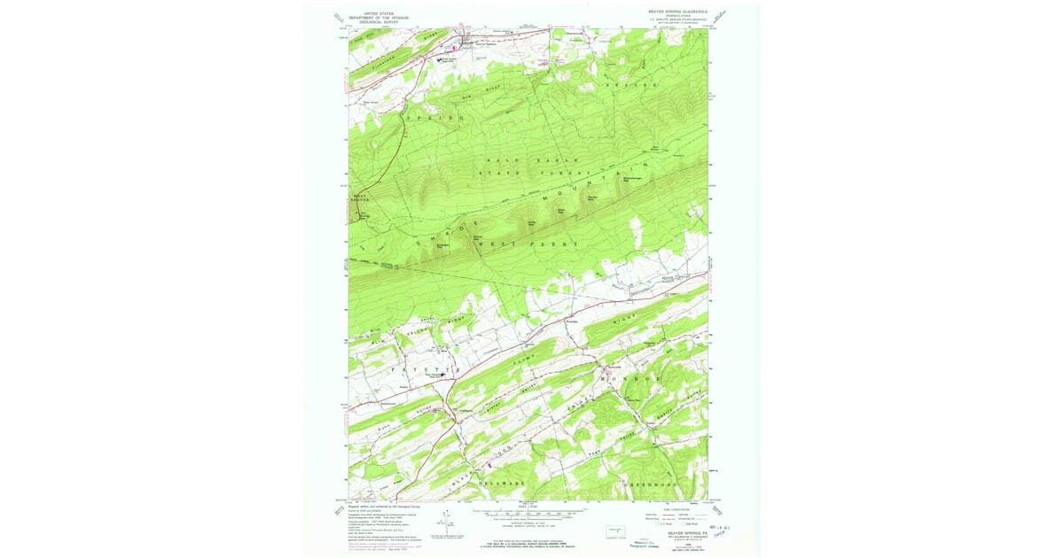 1959 Map of Beaver Springs, PA — High-Res, 1978 Print | Pastmaps
